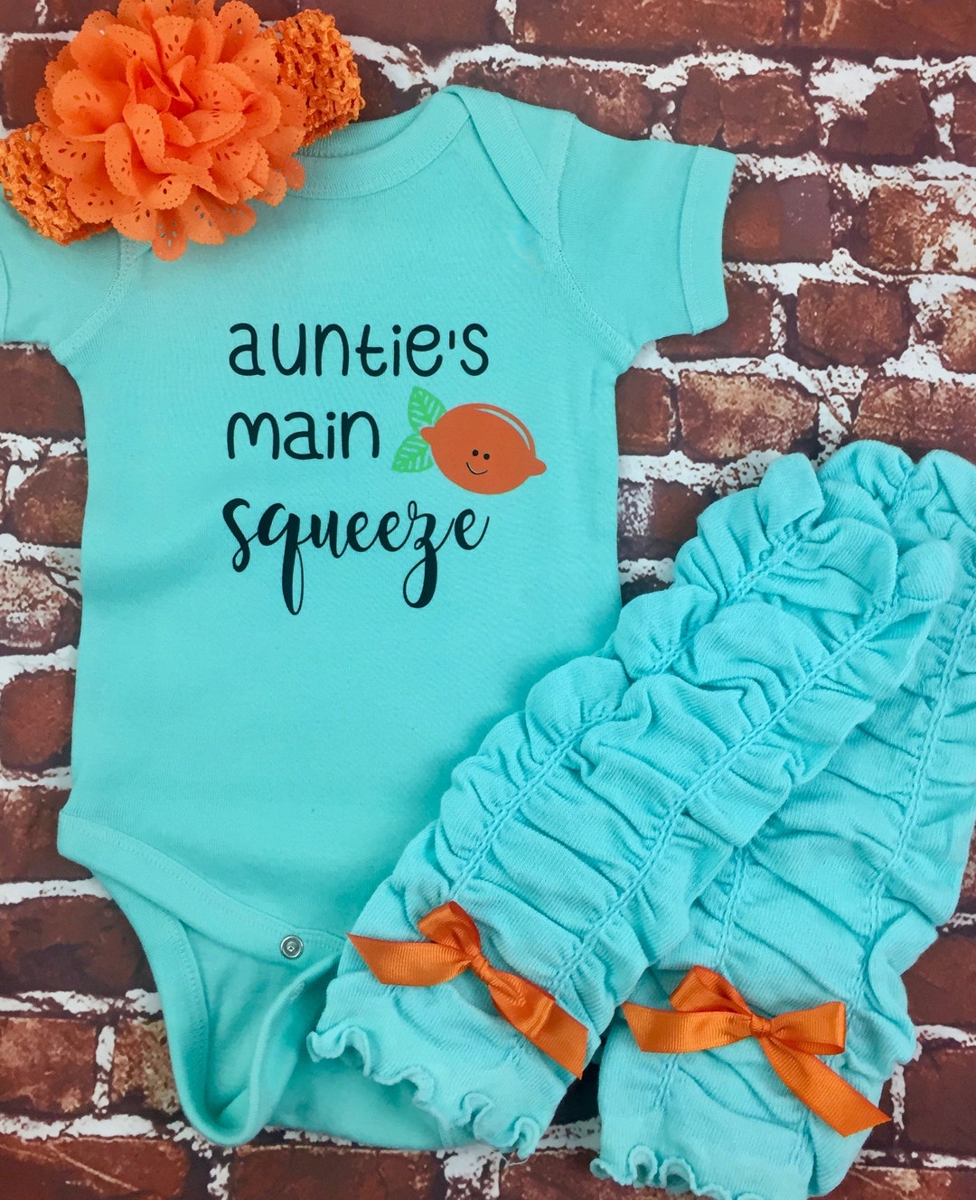 Auntie's Main Squeeze Baby Outfit: Bodysuit, Leg Warmers & Headband - Etsy