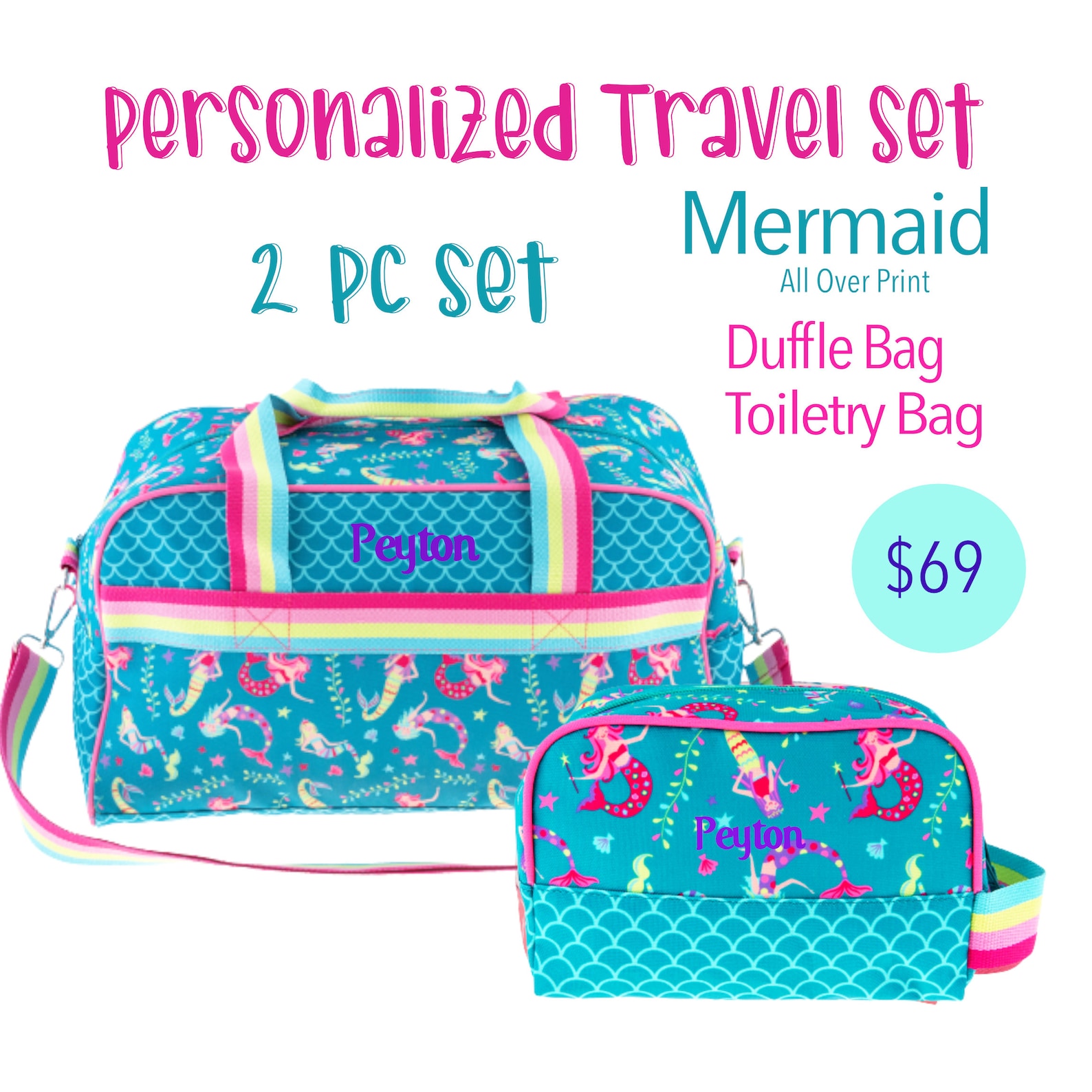 Girls Duffle Bag Set/kids Mermaid Duffel Bag/kids Travel | Etsy