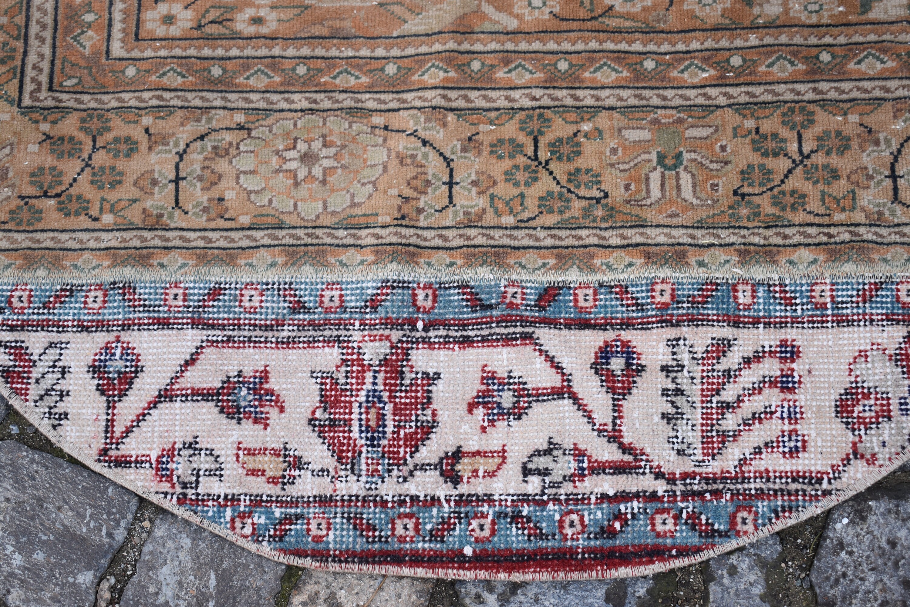 Blue and Brown Rug Turkish Circle Rug Vintage Handmade Rug - Etsy