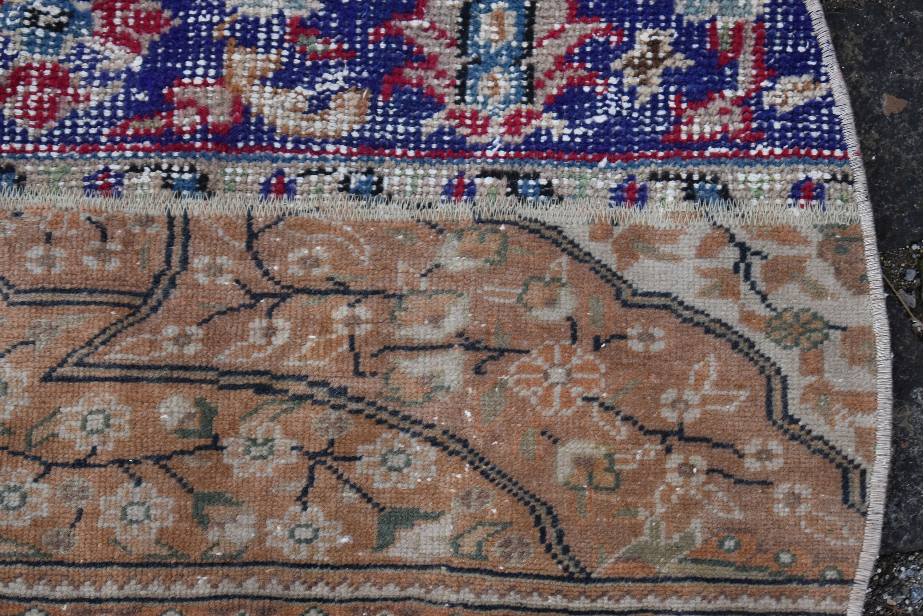 Blue and Brown Rug Turkish Circle Rug Vintage Handmade Rug - Etsy