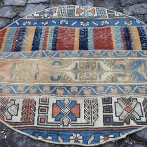 Turkish Blue Rug, Vintage Rug, Handmade Rug, Circle Rug, Small Rug ...