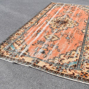Vintage Oushak Rug, Large Orange Area Rug, Turkish Handmade Rug, Boho ...