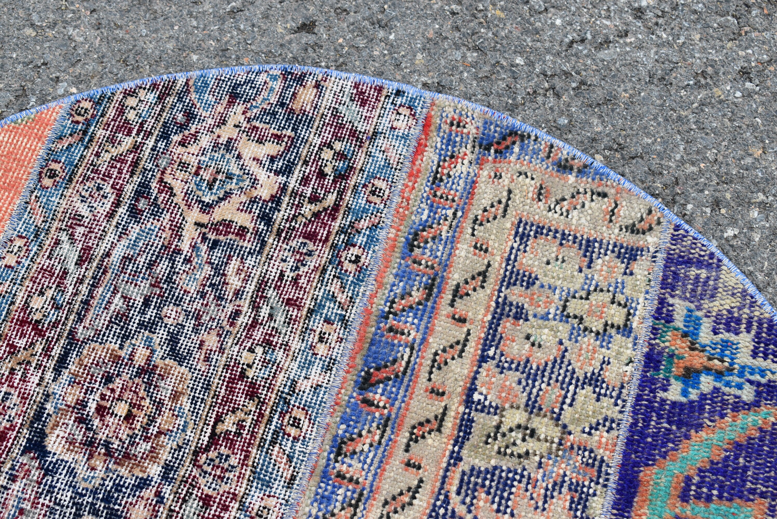 Turkish blue rug Vintage rug Handmade rug Circle rug Small | Etsy