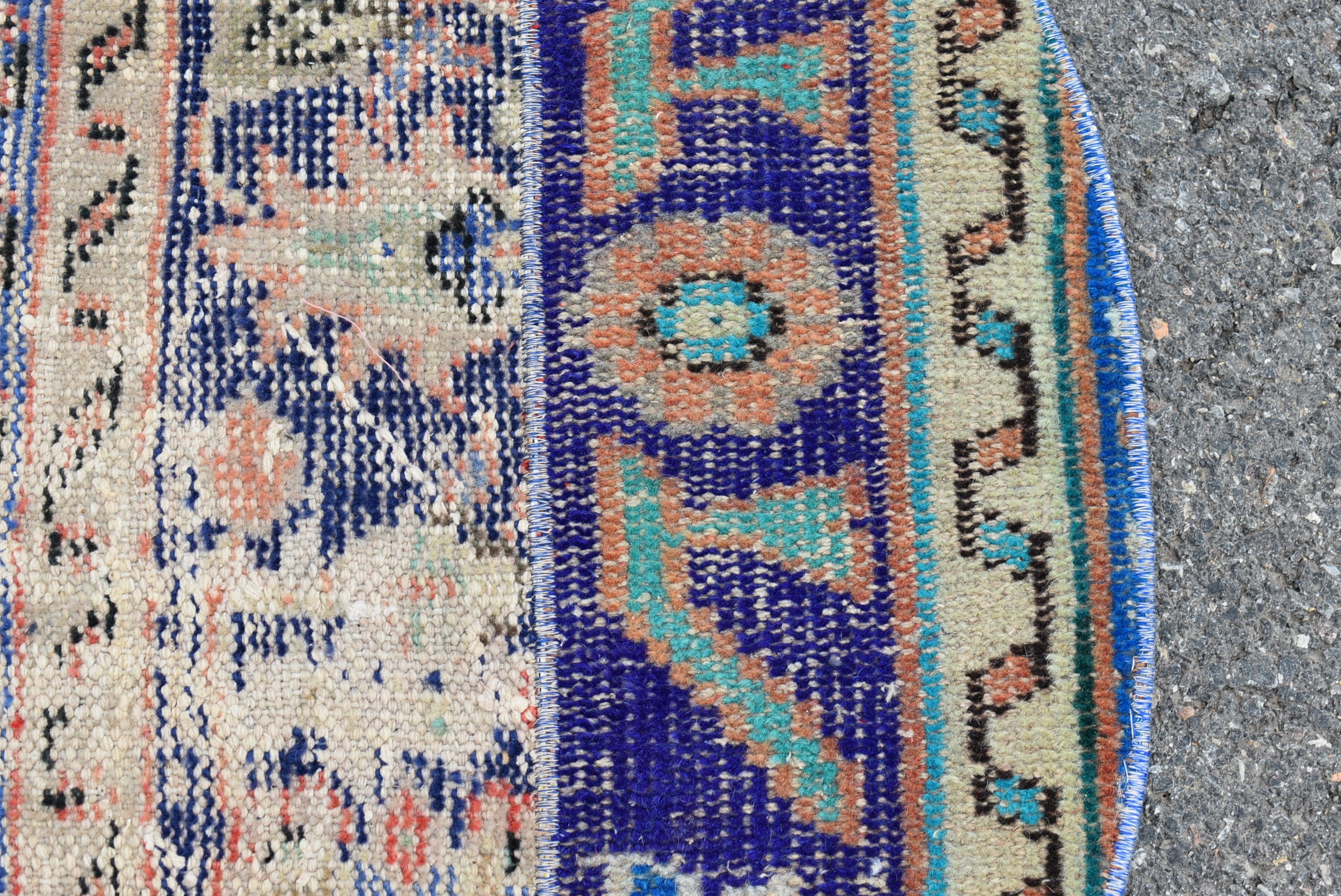 Turkish blue rug Vintage rug Handmade rug Circle rug Small | Etsy