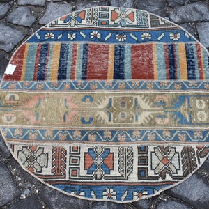 Turkish Blue Rug, Vintage Rug, Handmade Rug, Circle Rug, Small Rug ...