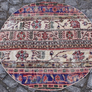 Red and Blue Rug Turkish Vintage Rug Handmade Circle Rug - Etsy