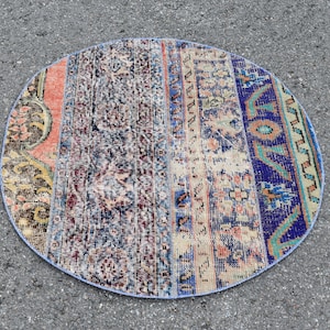 Turkish Blue Rug, Vintage Rug, Handmade Rug, Circle Rug, Small Area Rug ...
