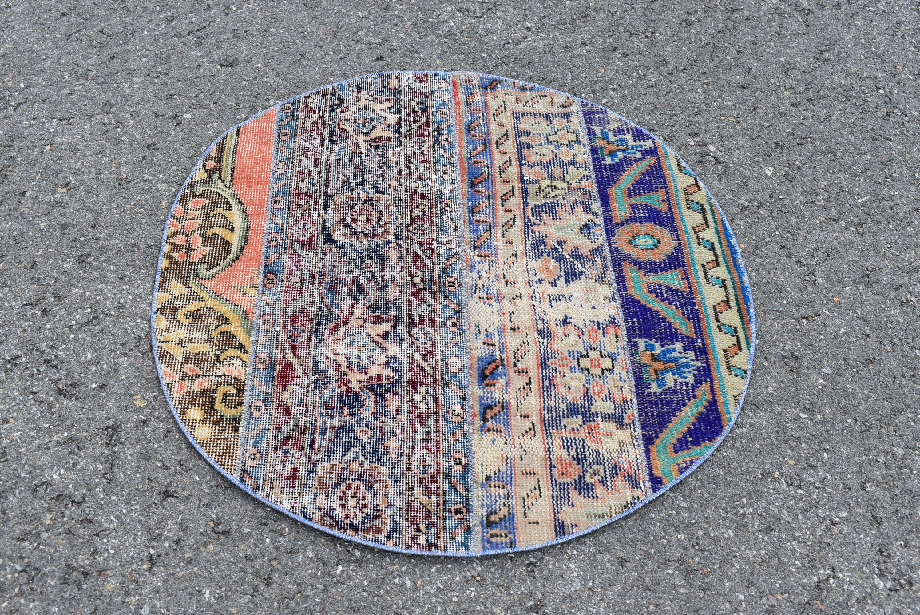 Turkish blue rug Vintage rug Handmade rug Circle rug Small | Etsy