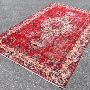 Turkish Red Area Rug, Handmade Wool Rug, Large Area Rug, Livingroom Rug ...