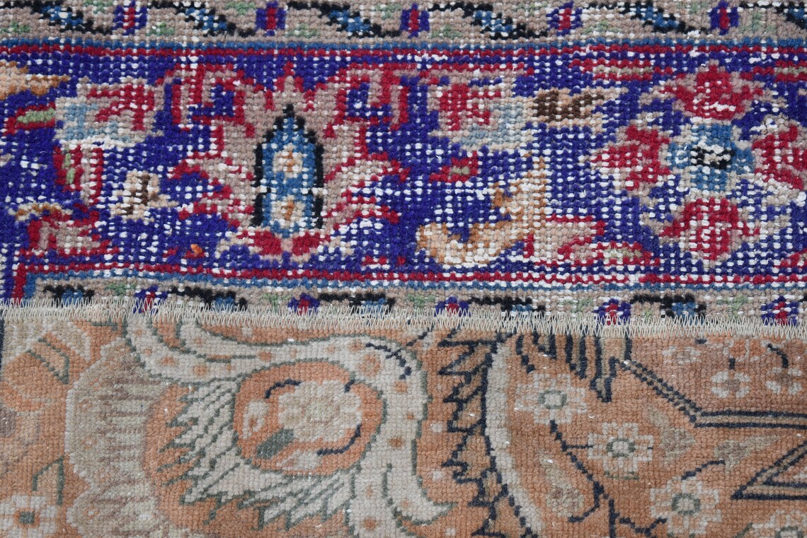 Blue and Brown Rug Turkish Circle Rug Vintage Handmade Rug - Etsy