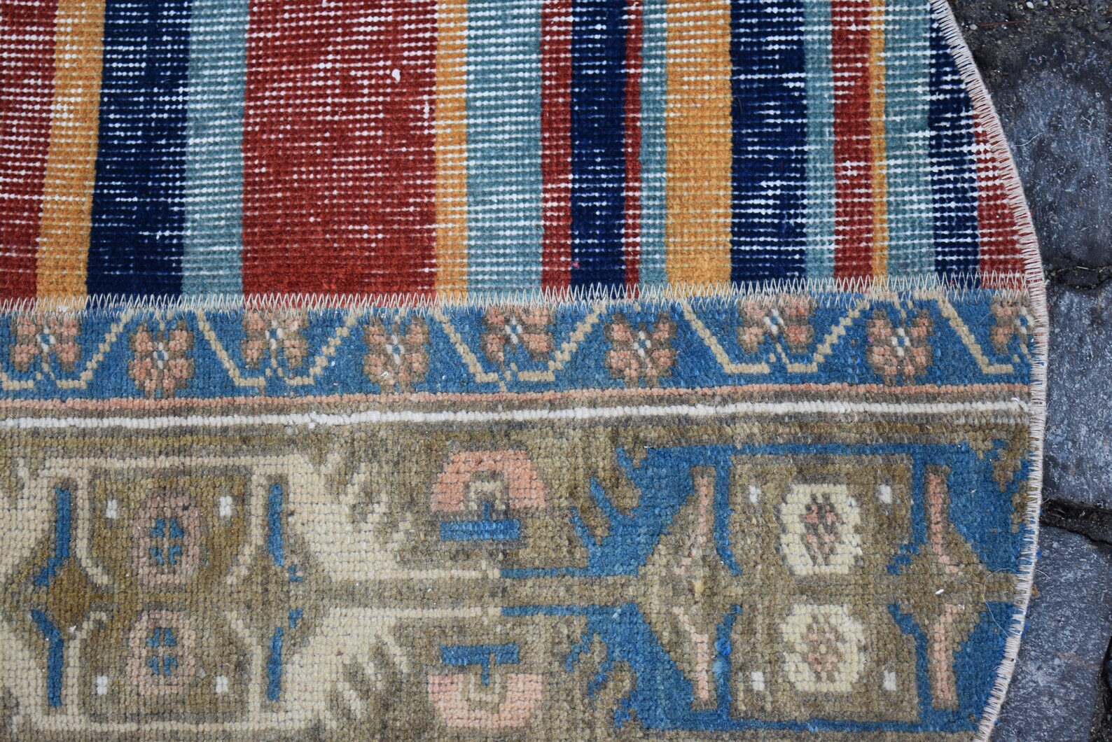 Turkish Blue Rug Vintage Rug Handmade Rug Circle Rug Small | Etsy