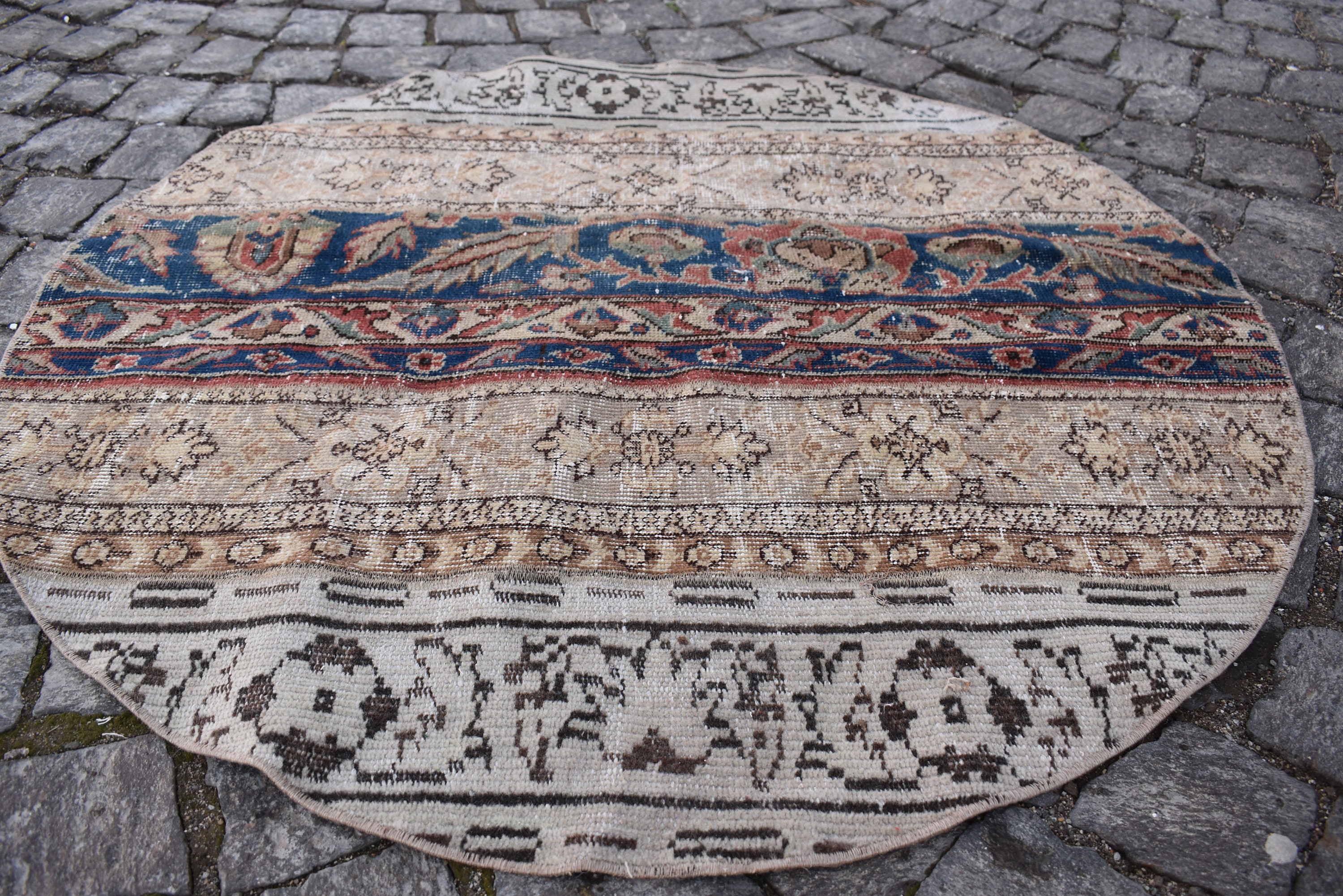 Turkish Rug Vintage Handmade Rug Blue Area Rug Small Round - Etsy