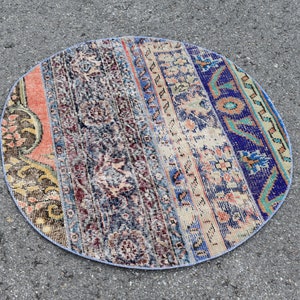 Turkish Blue Rug, Vintage Rug, Handmade Rug, Circle Rug, Small Area Rug ...