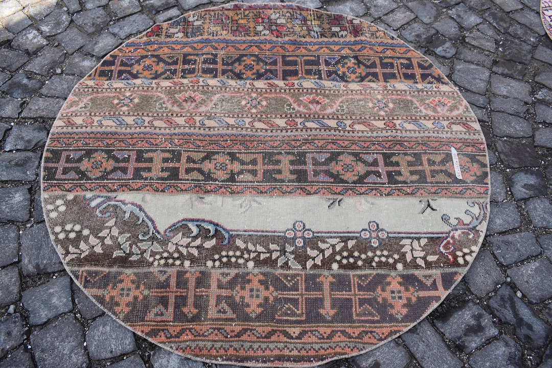 Turkish Rug, Vintage Rug, Handmade Rug, Circle Rug, Small Area Rug ...