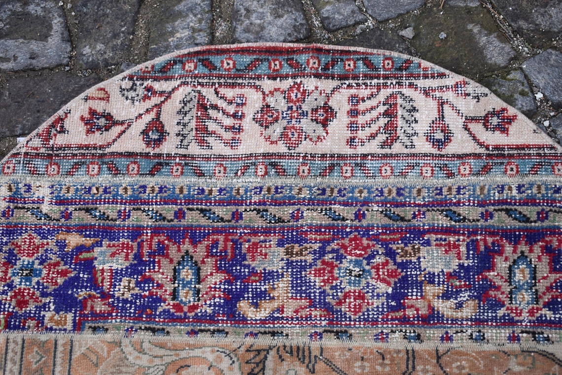 Blue and Brown Rug Turkish Circle Rug Vintage Handmade Rug - Etsy