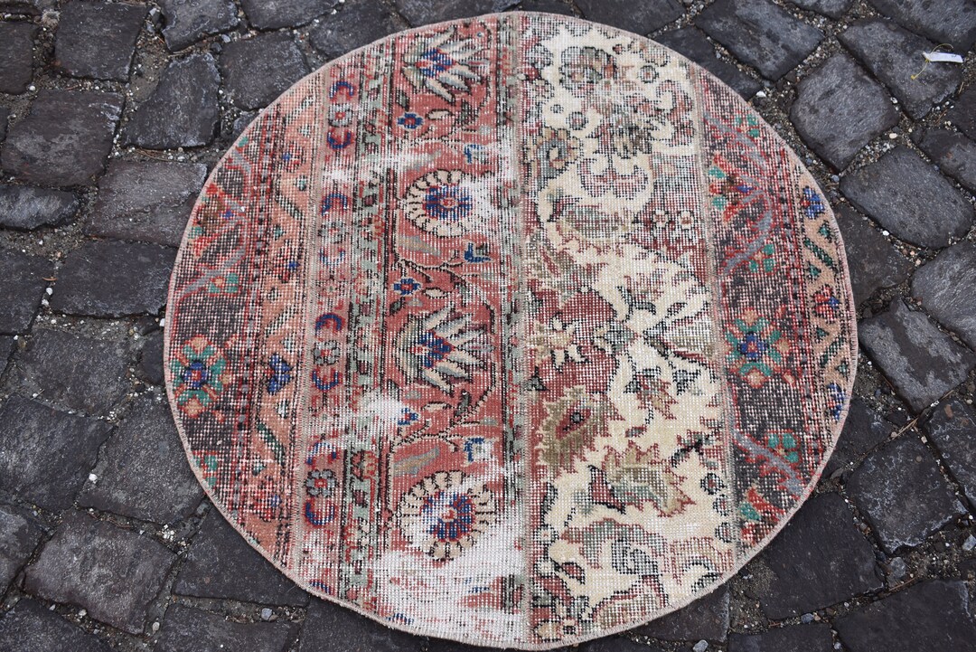 Round Area Rug, Turkish Rug, Vintage Rug, Handmade Rug, Oriental Rug ...