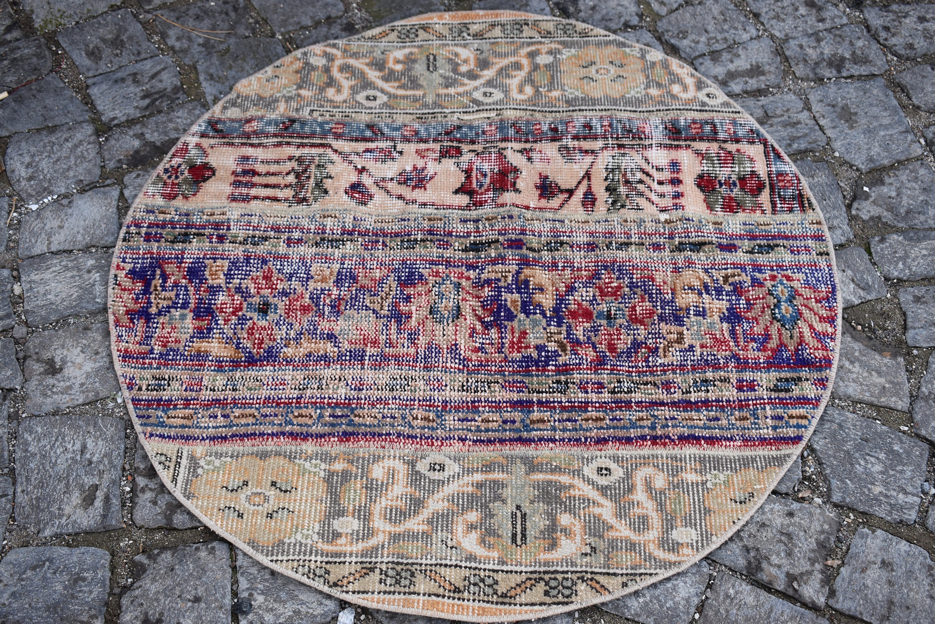 Boho rug Circle rug 3.1 x 3.1 Feet rug Handmade rug Blue | Etsy