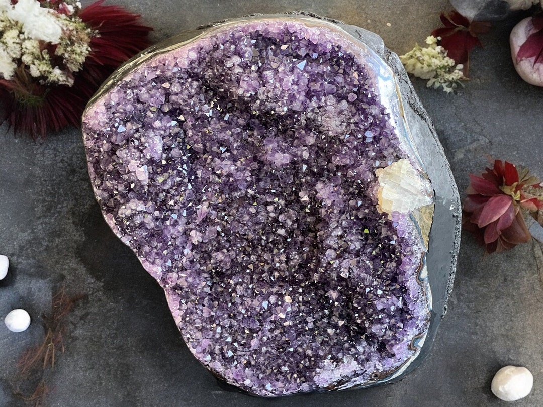 Extra Large Amethyst Geode Cut Base With Calcite High Grade | Extra ...