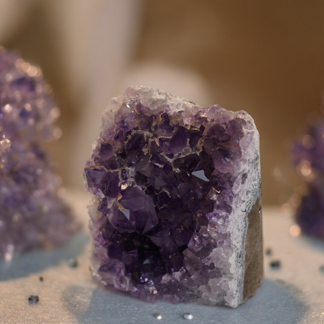 Druzy Amethyst Crystal Geode Cutbase | Amethyst Druzy Cluster - Etsy
