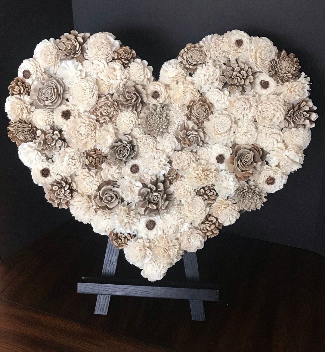 Wood Flower Heart Sola Wood Flower Wreath Farmhouse Decor - Etsy