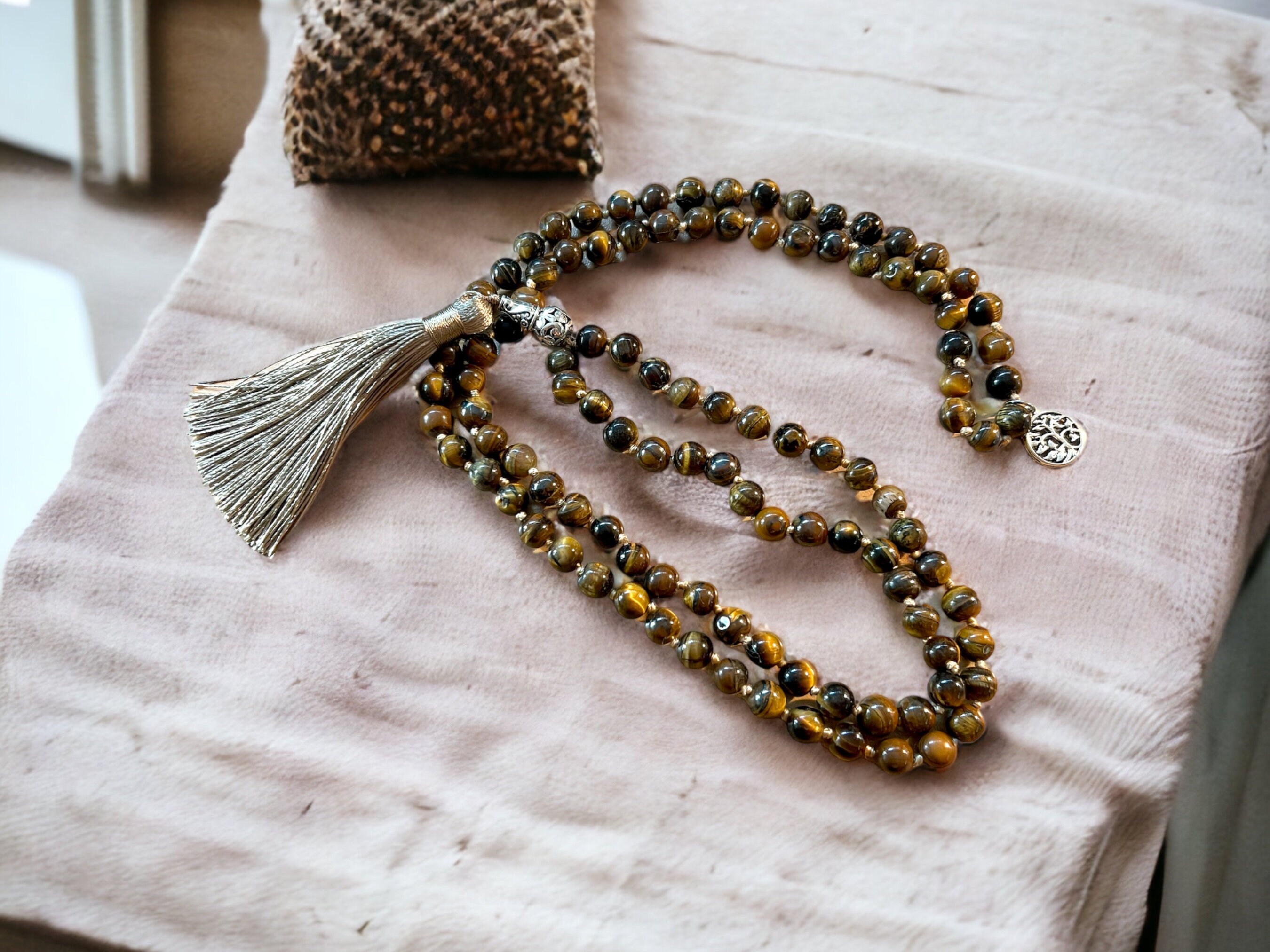 Tiger's Eye Mala Beads: Hand-knotted 108 Prayer Beads With Tree of Life ...