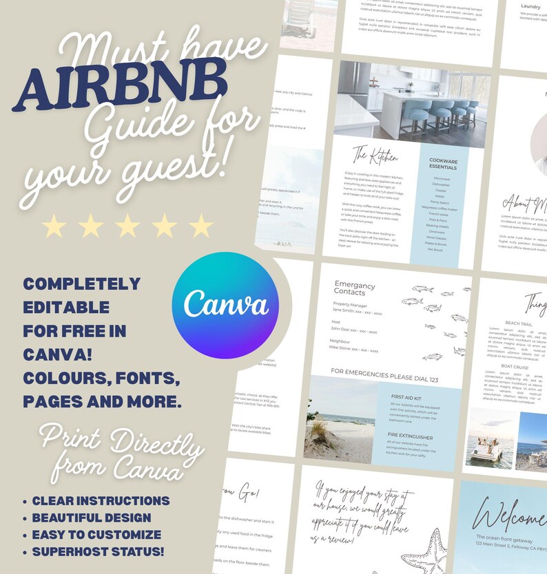 Airbnb Welcome Book Template | Customizable Guest Guide (canva Download ...