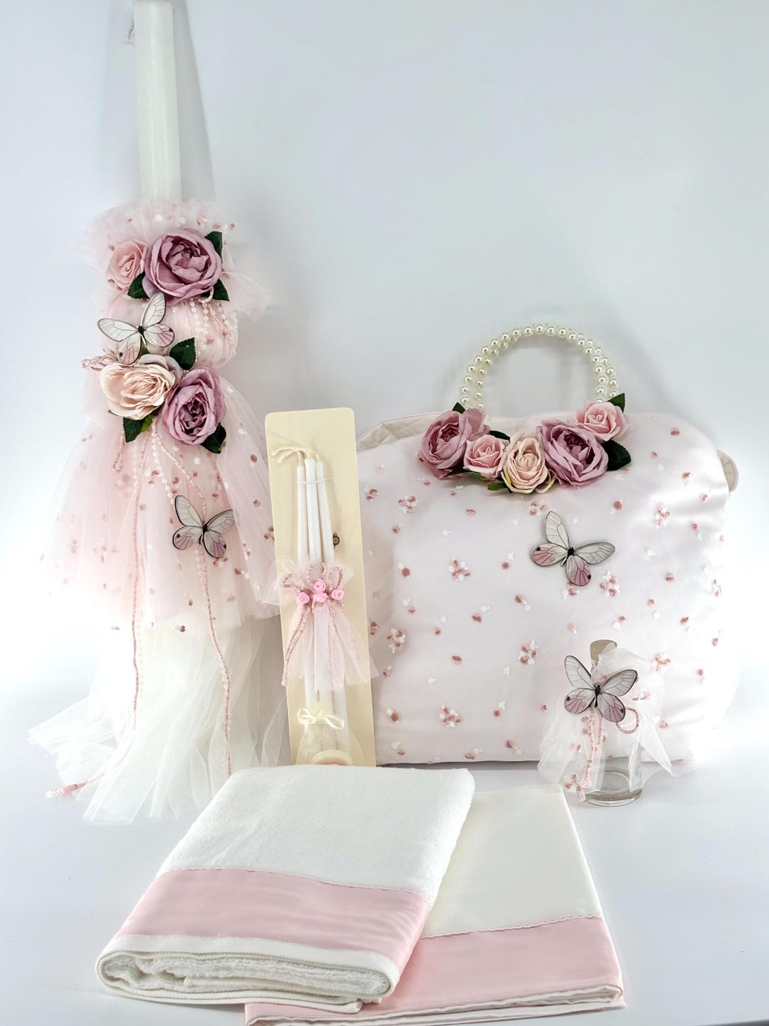 Butterfly Baptism Set, Greek Baptism Candle for Girls, Orthodox Baptism ...