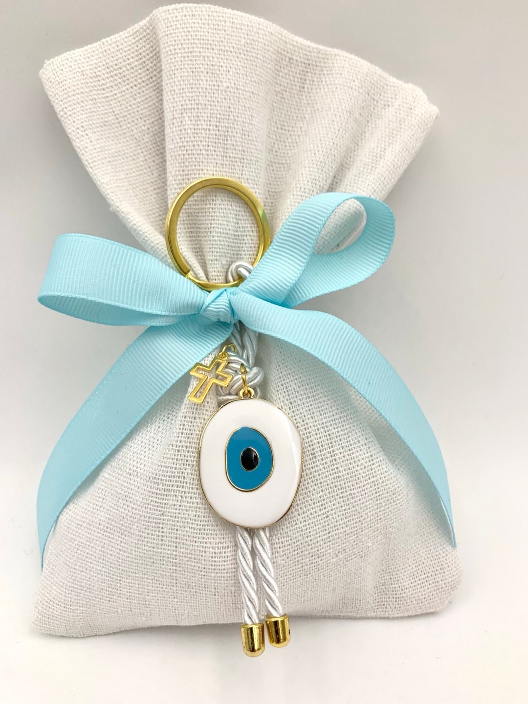 10 Pcs, Greek Baptism Favors Boy, Bag Favor, Keychain Favor, Evileye ...