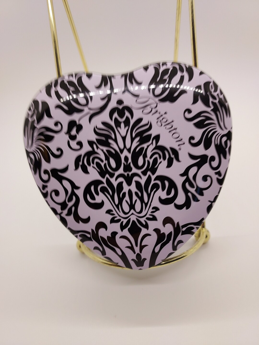 Brighton Heart Shaped Tin. Black and White Floral. 3 1/2"l X 3 3/4"w X ...