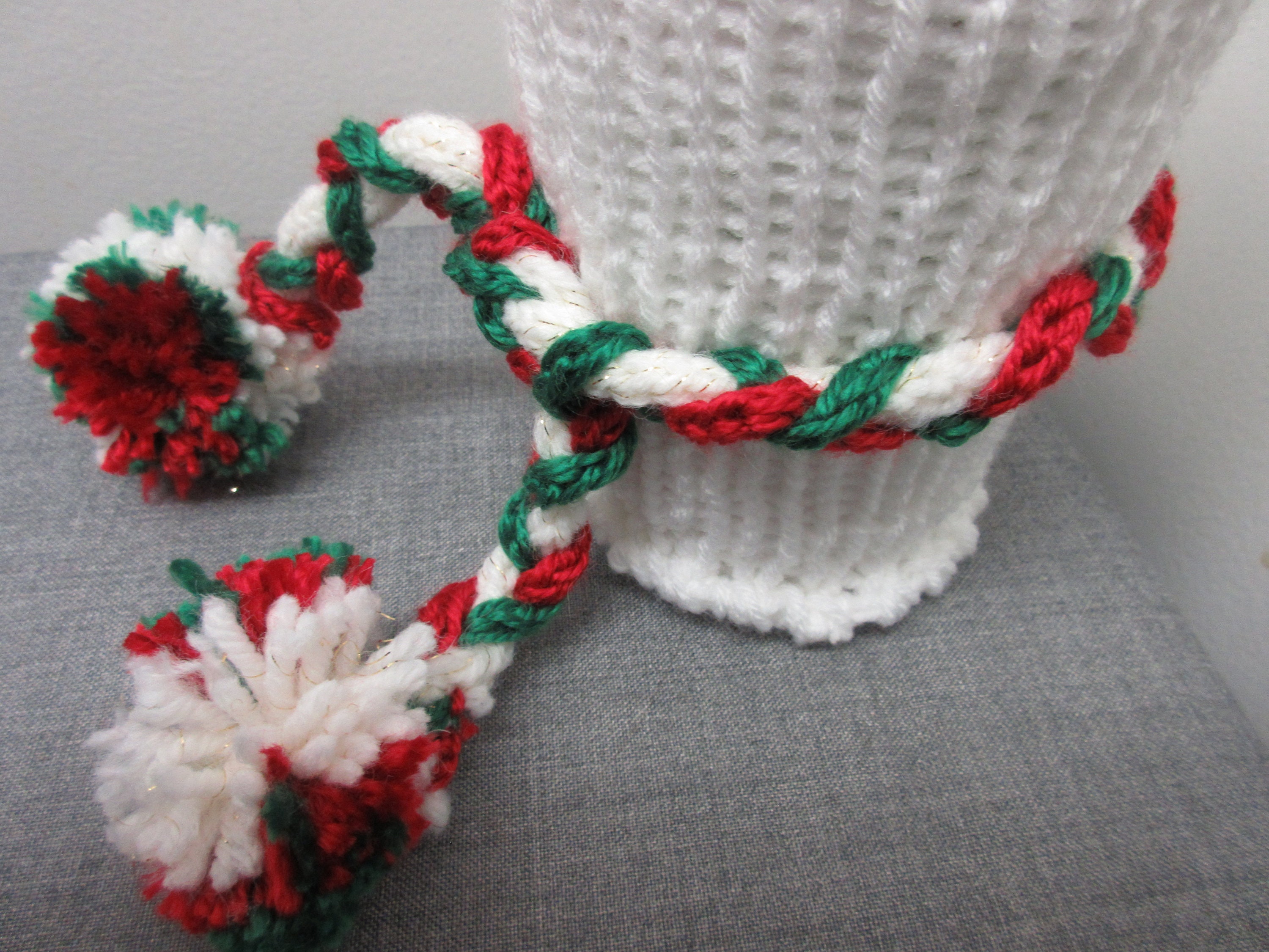 Knitted Cozy With Pom Poms Candy Cane - Etsy