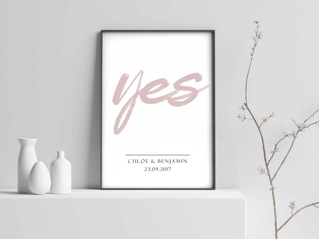 Poster YES, Personalized With Name and Date, Gift Idea Marriage ...