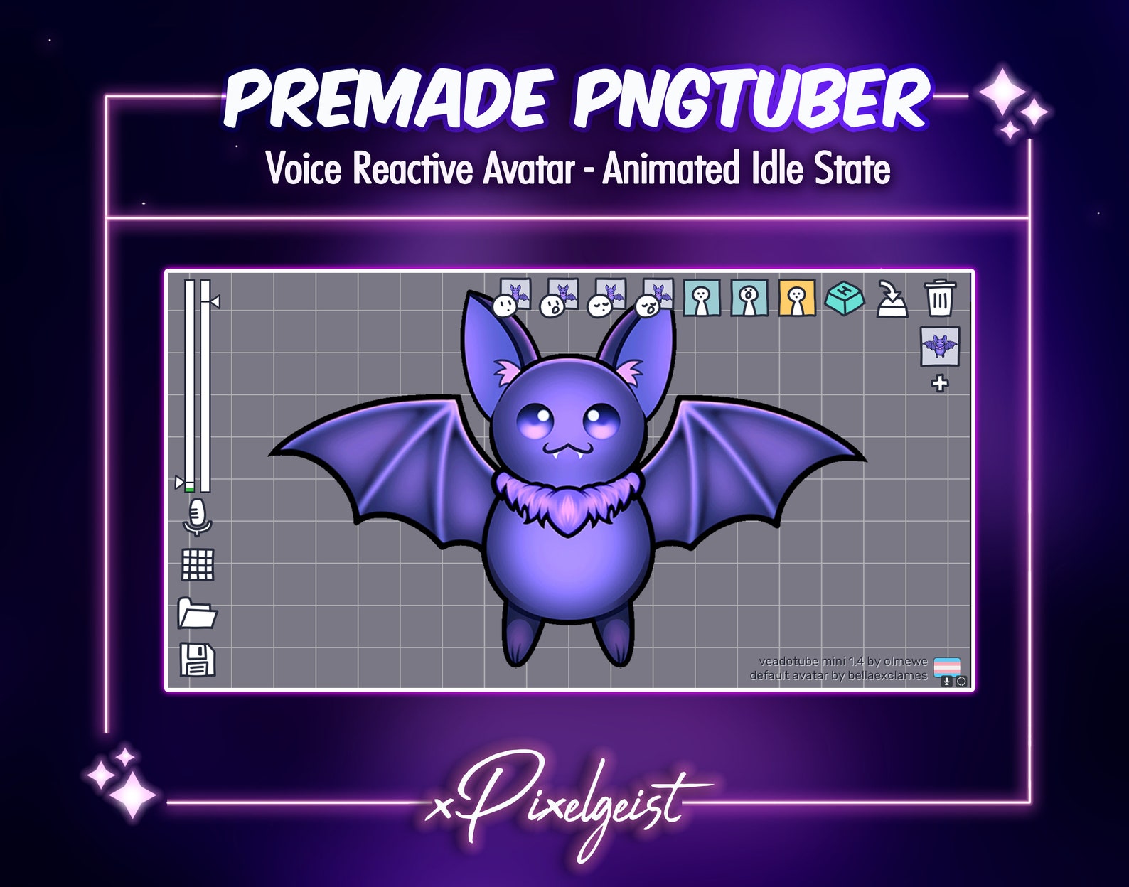 Cute Animated Bat Pngtuber, Voice Reactive Pngtuber Avatar, Spooky Bat ...