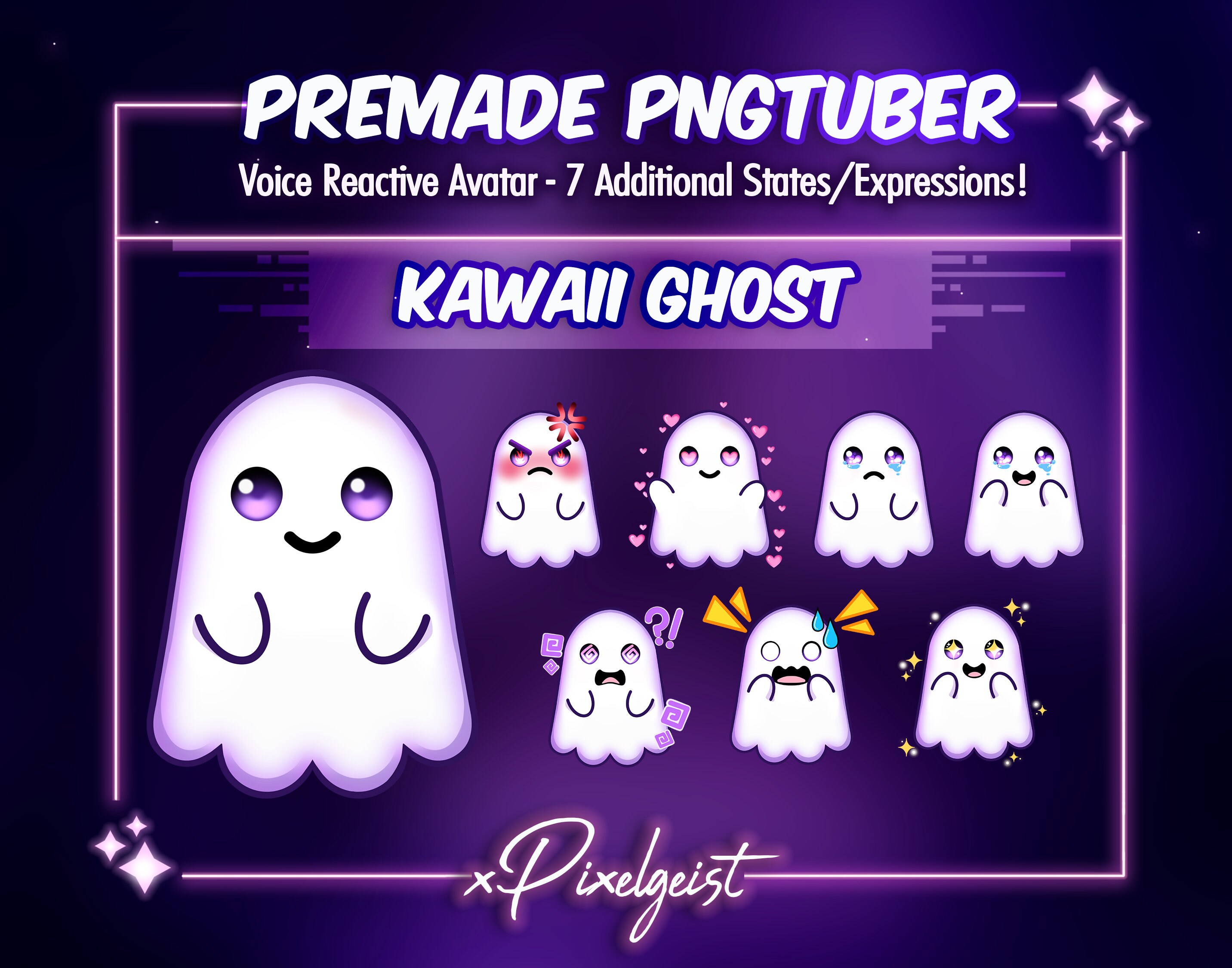 Cute Spooky Ghost Pngtuber, Voice Reactive Pngtuber Avatar, 7 ...