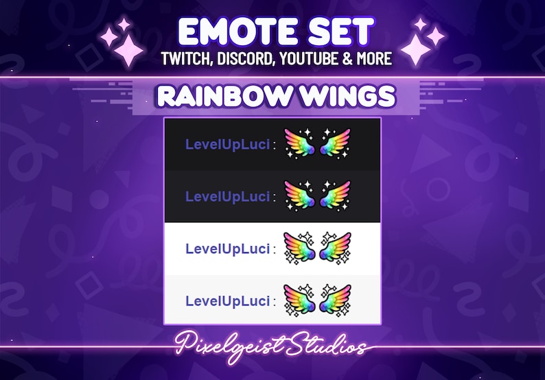 Rainbow Angel Wing Emote Set: Celestial Twitch Badges (instant Download ...