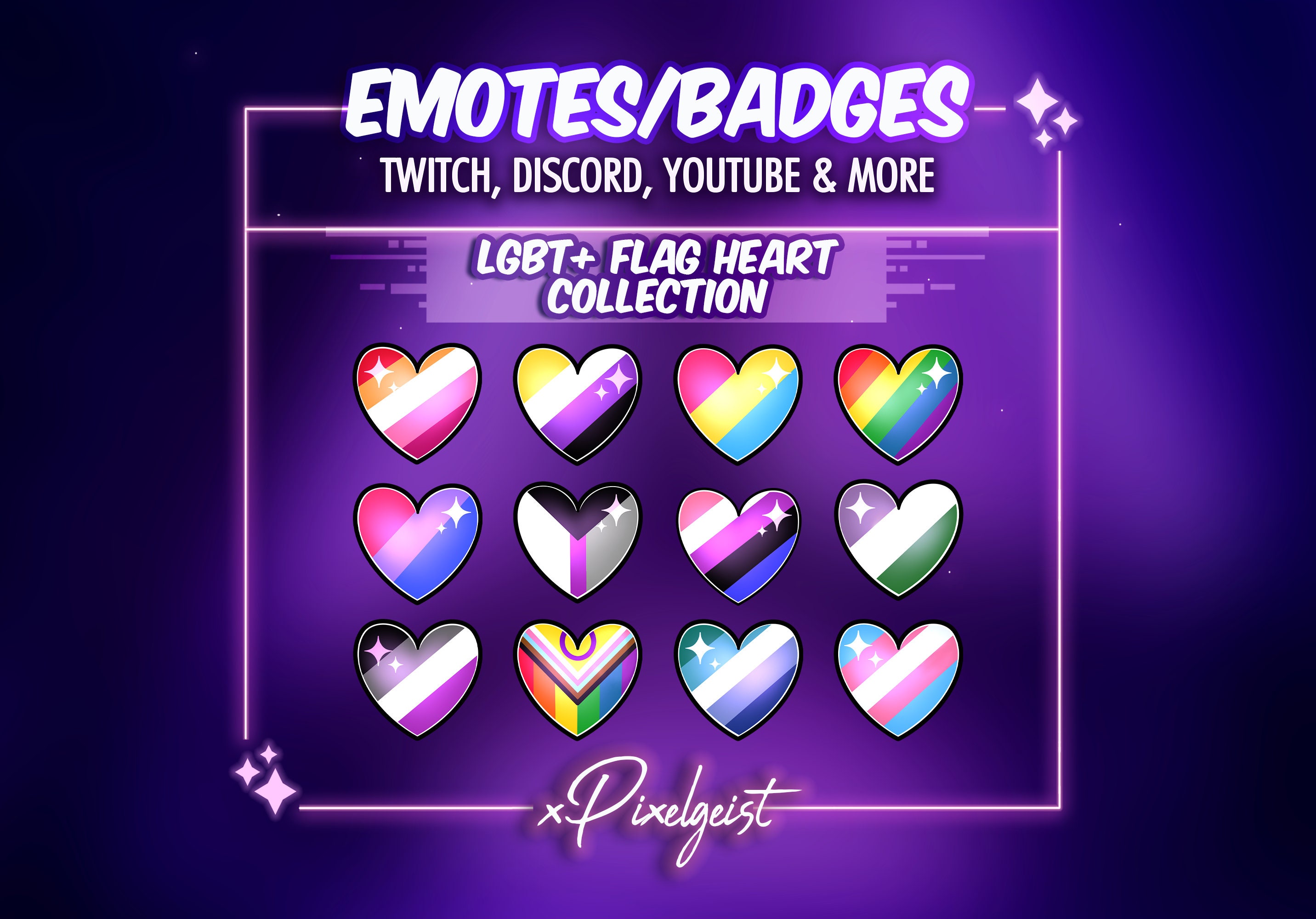 LGBT Pride Flag Heart Emotes: Twitch Badges (instant Download) - Etsy