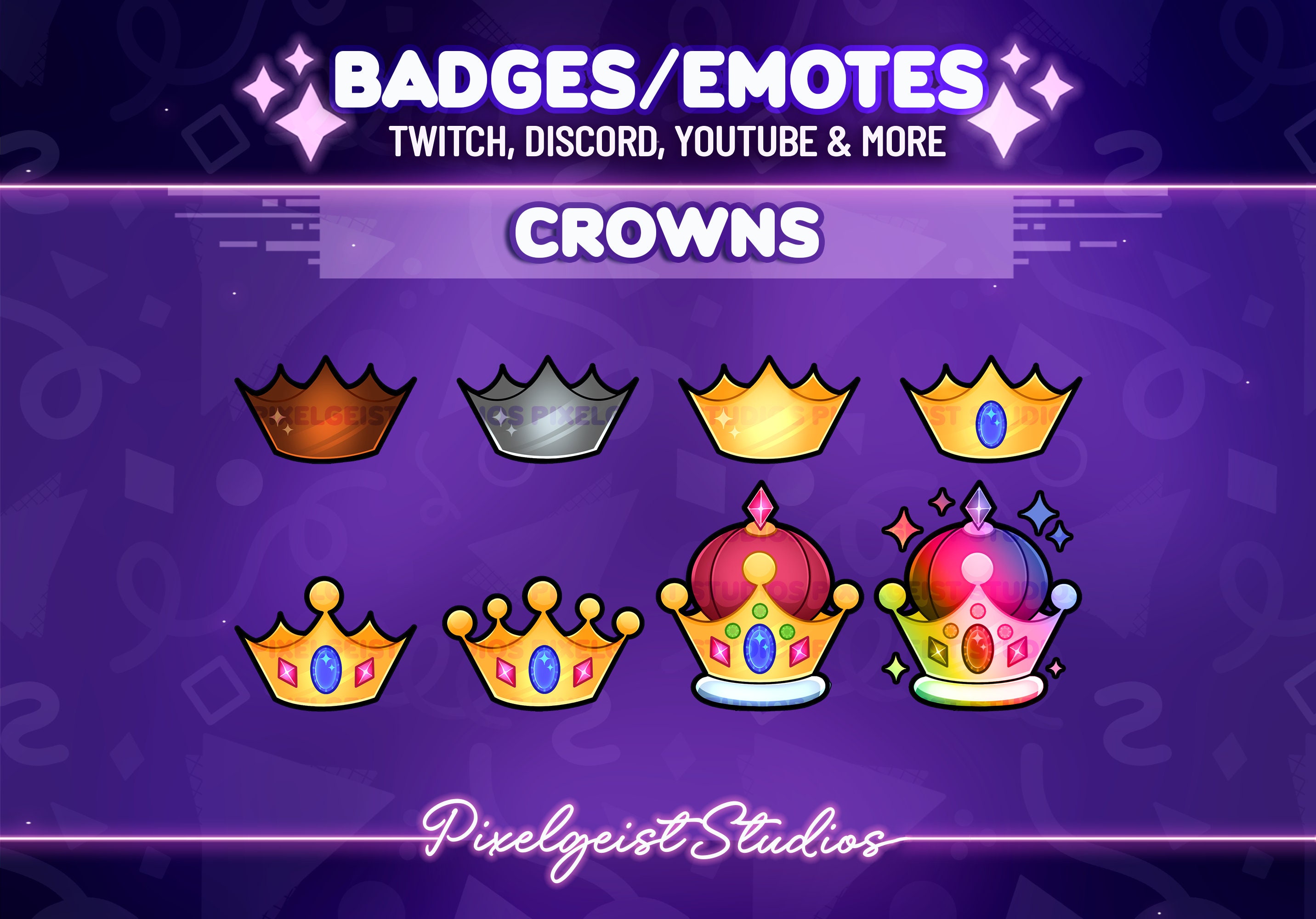 Royal Crown Sub Badges, Royalty Emotes, Queen or King Badges, Regal ...