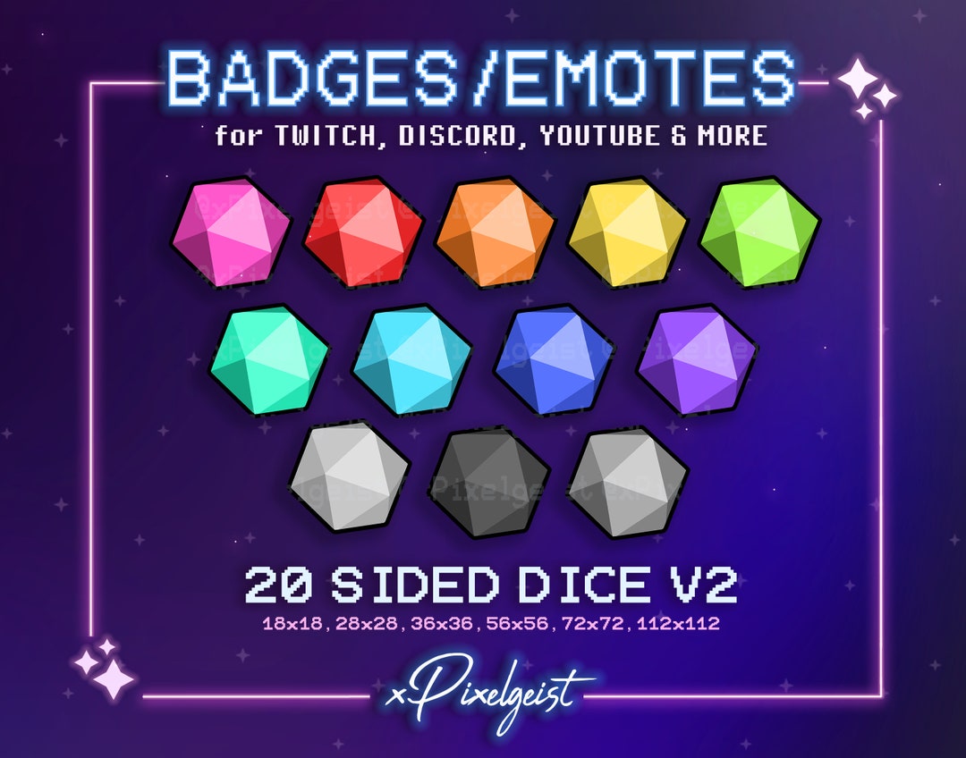 Colorful D20 Badges, Dice Badges, Bit Badge, Channel Points, Sub Badge ...
