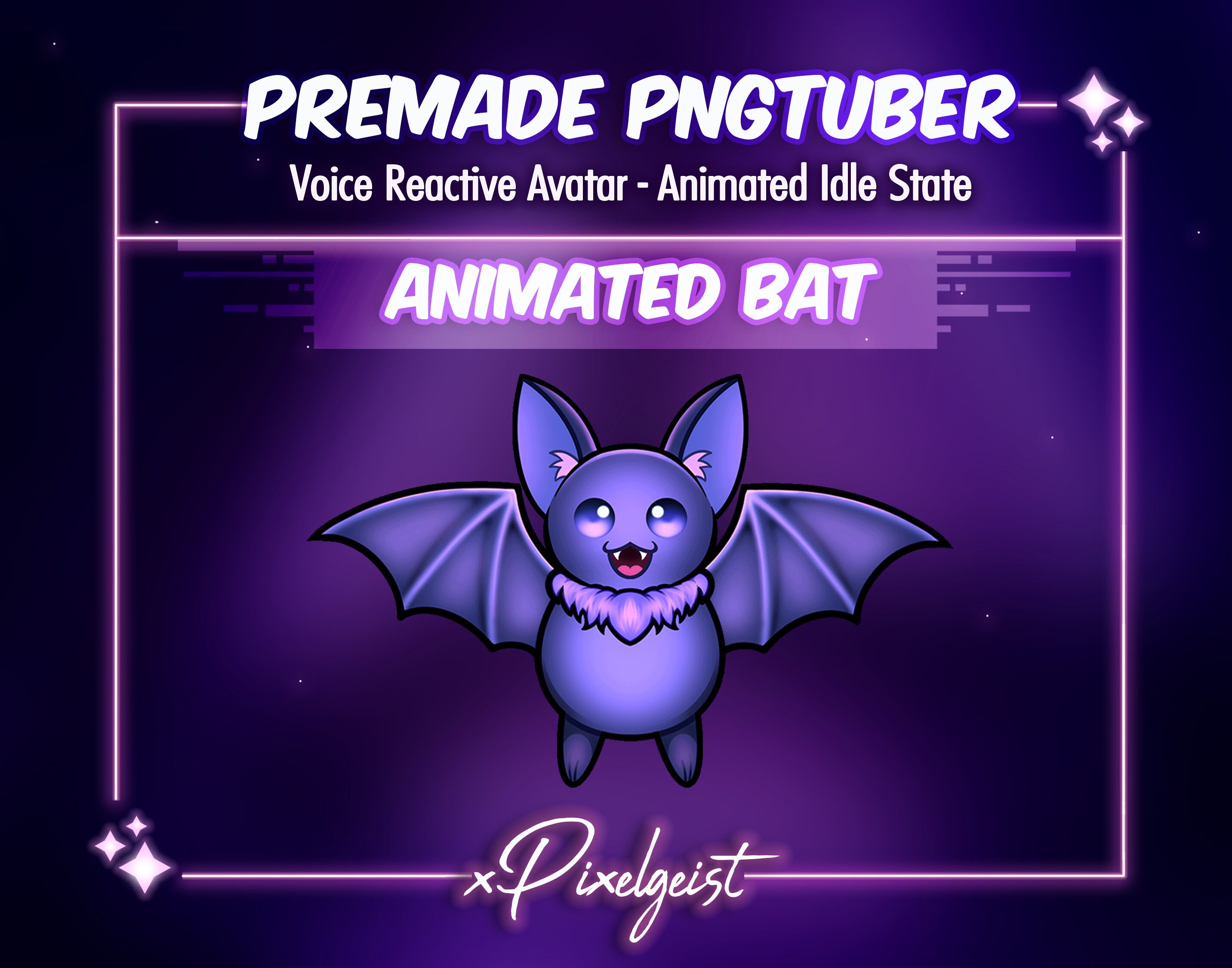 Cute Animated Bat Pngtuber, Voice Reactive Pngtuber Avatar, Spooky Bat ...
