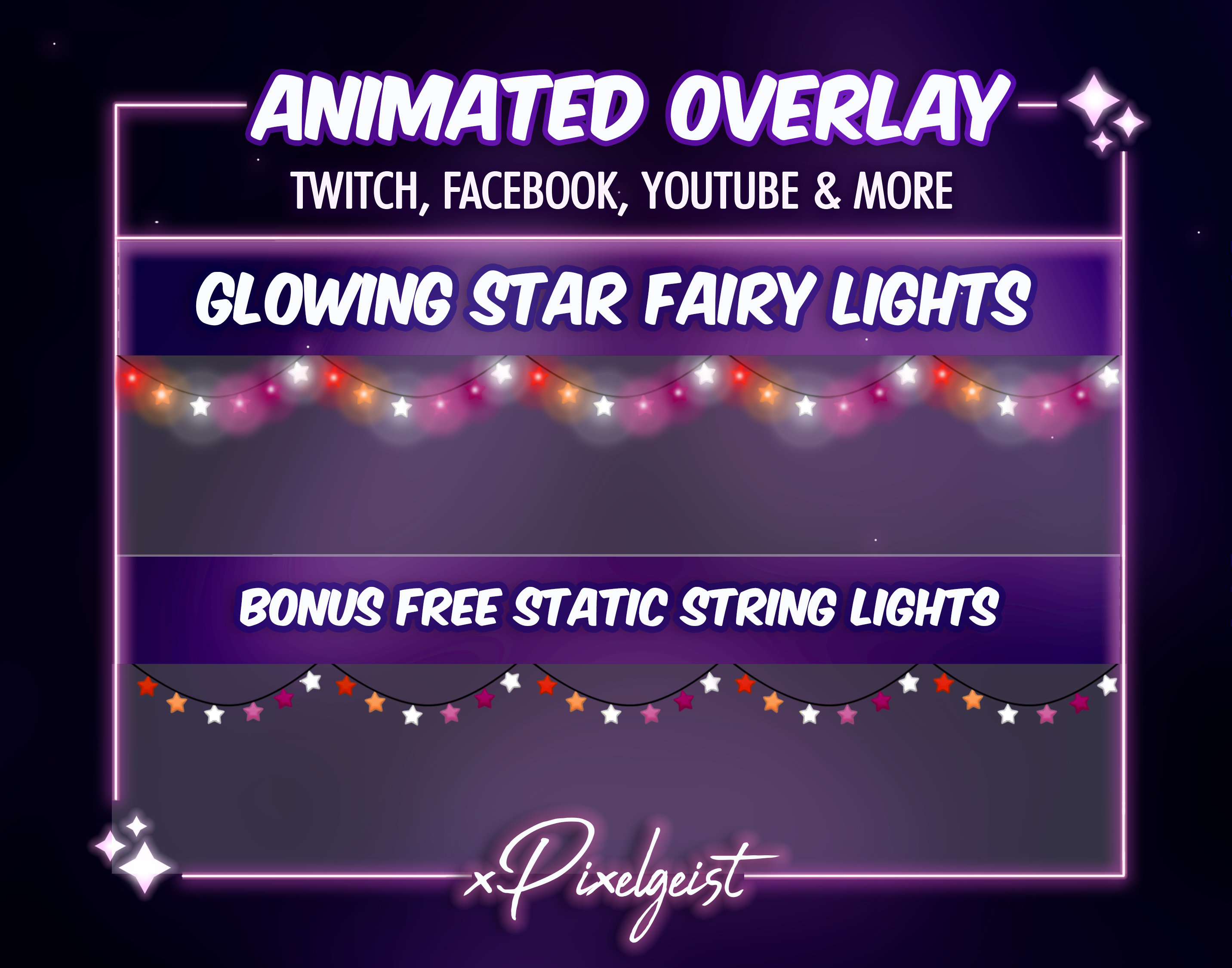 Animated String Lights Stream Overlay, Animated Overlay, Animated ...
