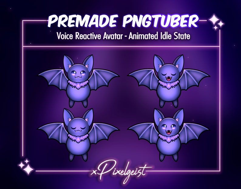 Cute Animated Bat Pngtuber, Voice Reactive Pngtuber Avatar, Spooky Bat ...