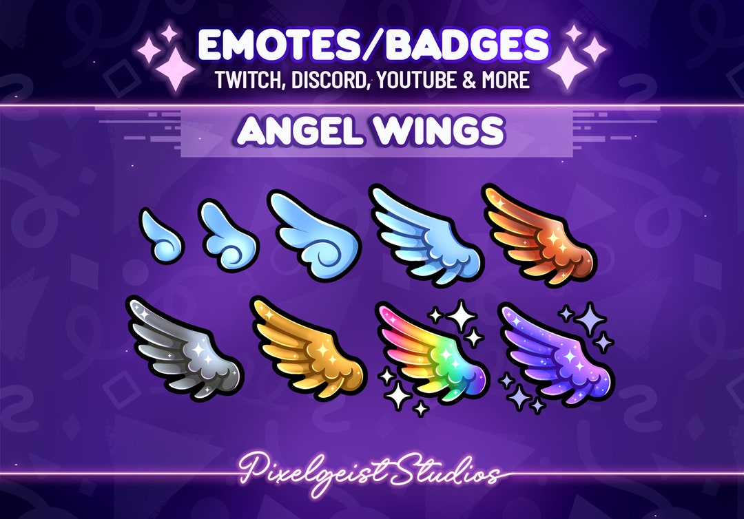 Angel Wing Subscriber Badge Set, Cute Wing Emotes, Celestial Badges ...