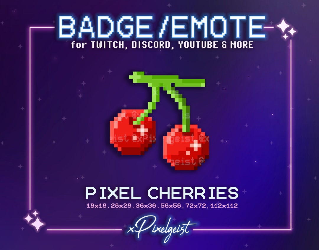 Pixel Cherries Emote, Cherry Emote, Kawaii Fruit, Channel Points, Badge ...