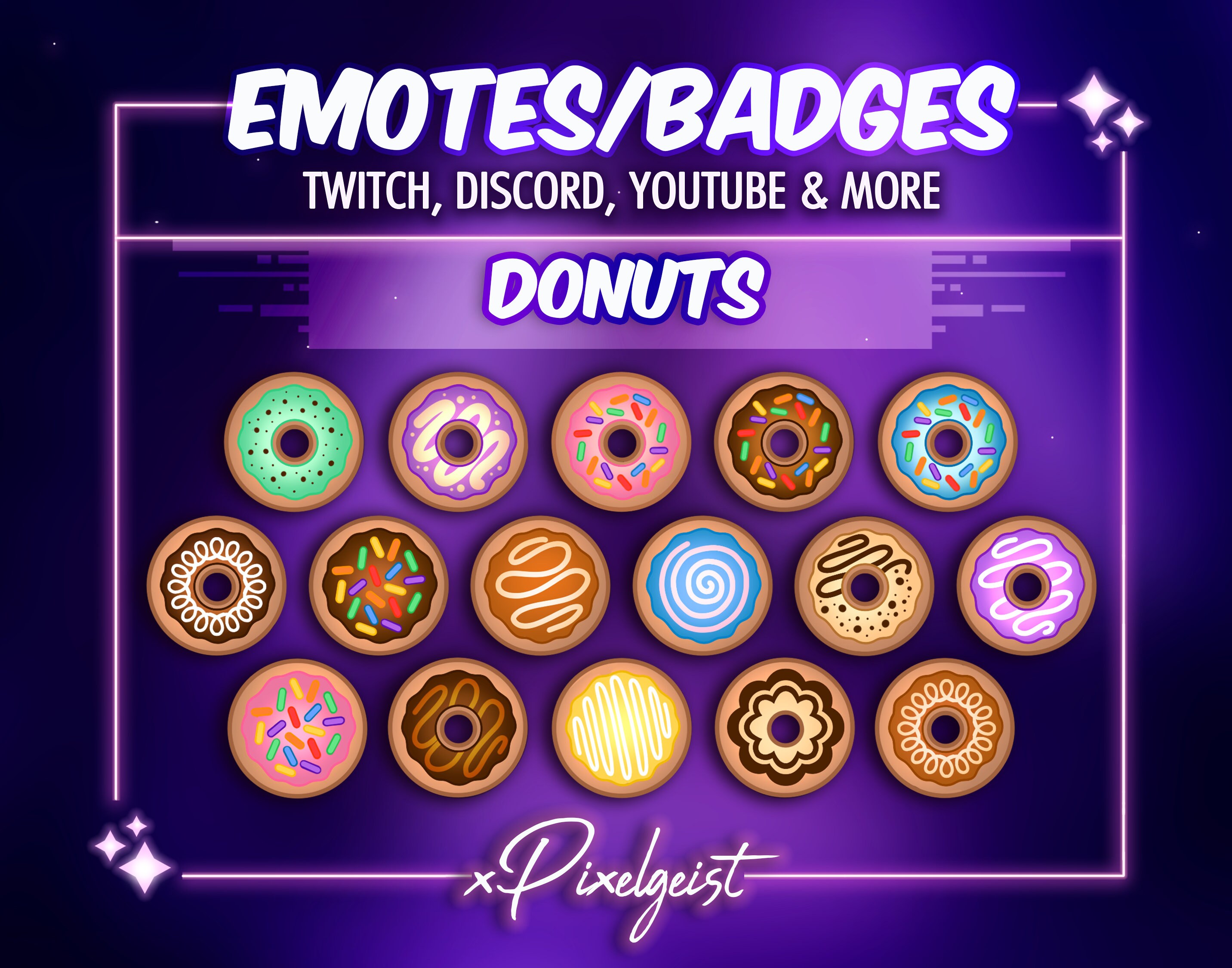 Donuts Stream Emotes, Kawaii Food Emotes, Dougnut Badges, Bakery Stream ...