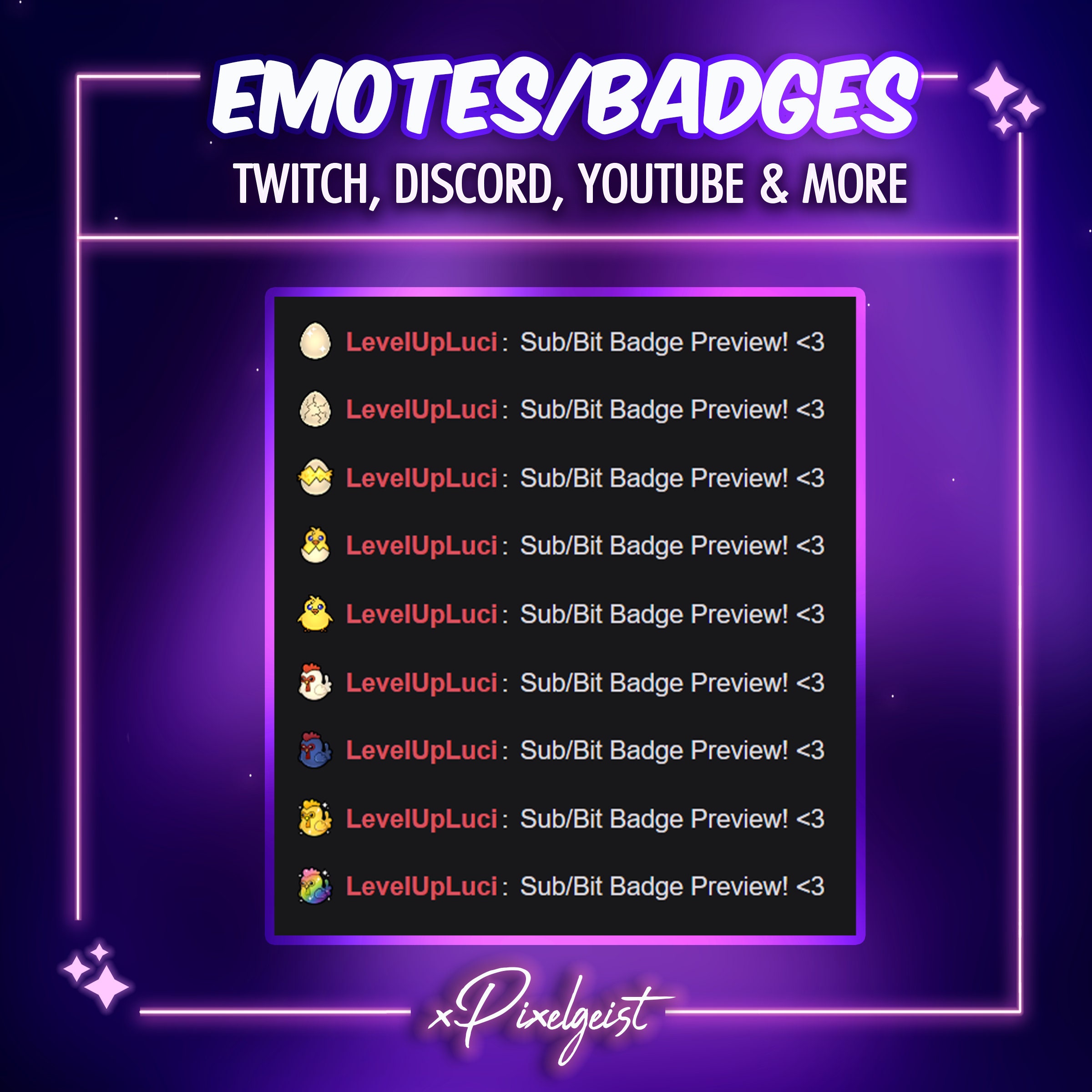 Cute Growing Chicken Sub Badges Chicken Emotes Egg Bit - Etsy