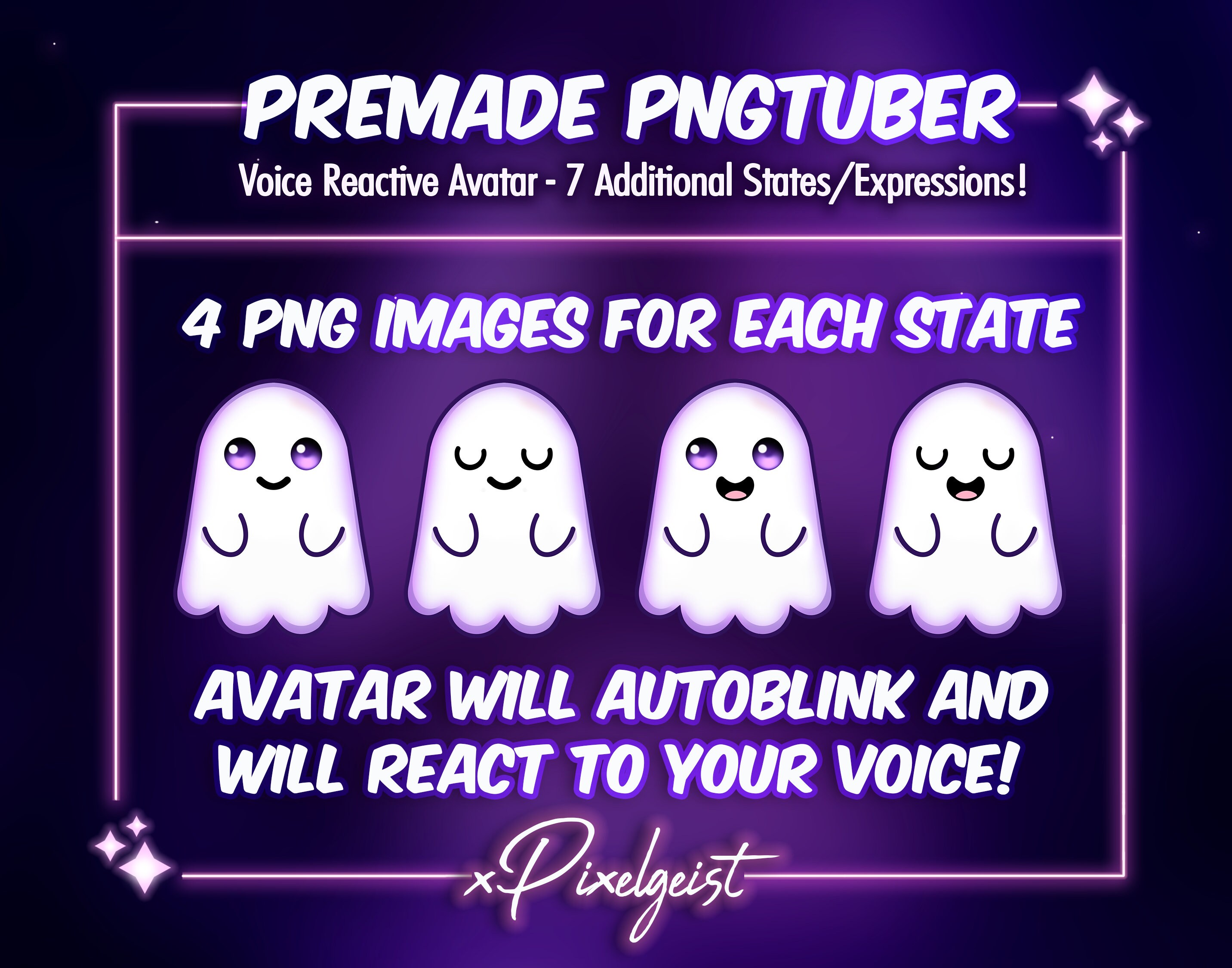 Cute Spooky Ghost Pngtuber, Voice Reactive Pngtuber Avatar, 7 ...