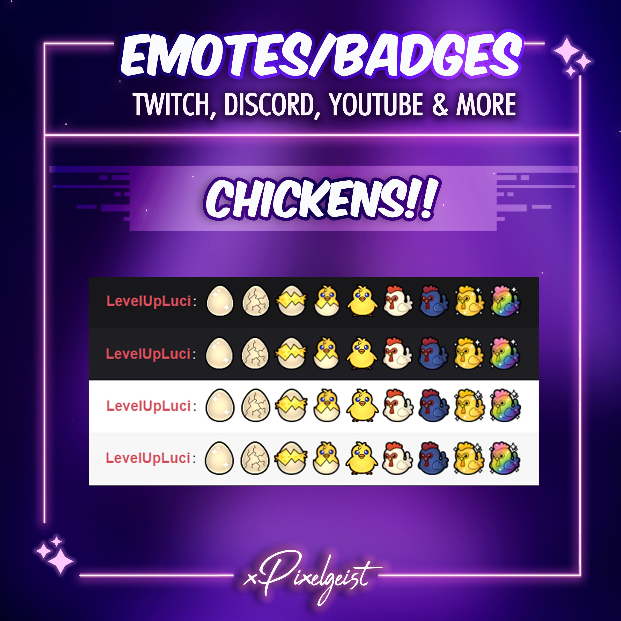 Cute Growing Chicken Sub Badges, Chicken Emotes, Egg Bit Badges, Farm ...
