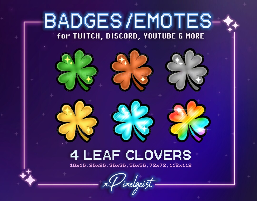 Four Leaf Clover Badges, Shamrock Badges, Bit Badge, Sub Badge, Twitch Badge, Streamer Graphics ...