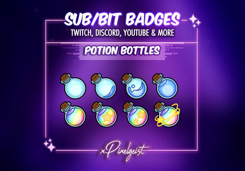 Potion Bottle Sub Badges, RPG Potion Emotes, Potion Bit Badges, Fantasy ...