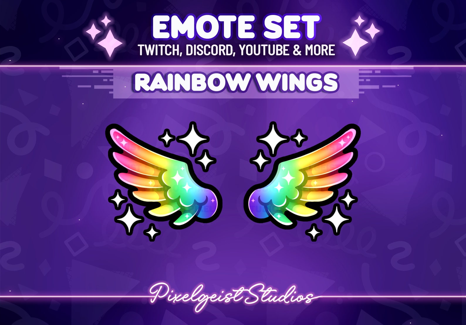 Rainbow Angel Wing Emote Set, Cute Gold Wing Emotes, Kawaii Celestial ...