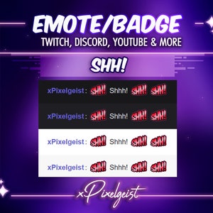 Shhh Twitch Emote, Shush Emote, Text Emote, Quiet Emote, Donations, Sub ...